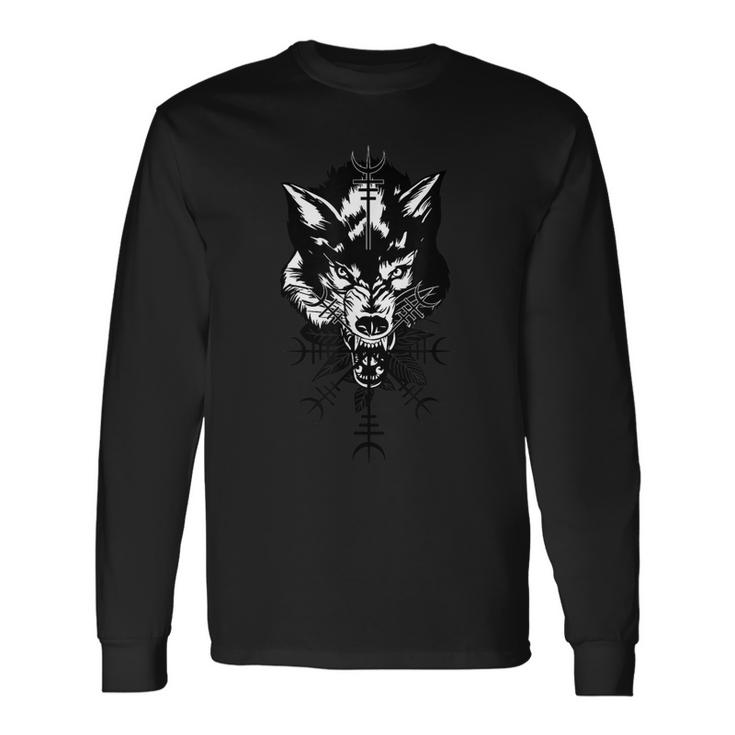 Wolf Head Nordic Rune Circle And Viking Symbols Unisex Long Sleeve ...