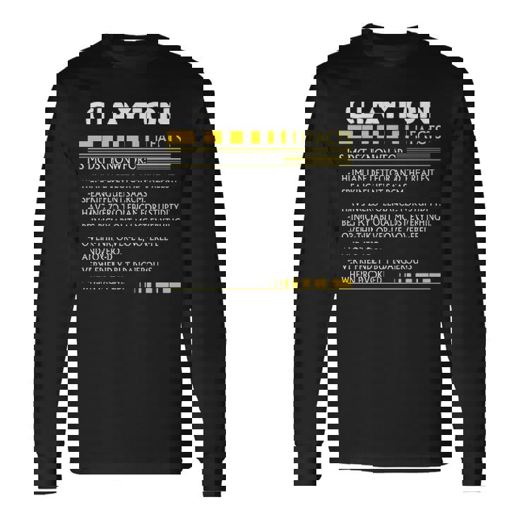 Clayton Name Clayton Facts V2 Long Sleeve T-Shirt | Seseable