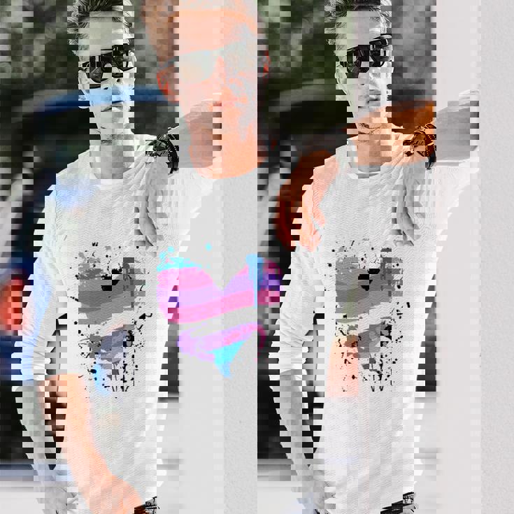 Paint Splash Bigender Heart Gender Bigender Pride Flag Long Sleeve T-Shirt T-Shirt | Mazezy