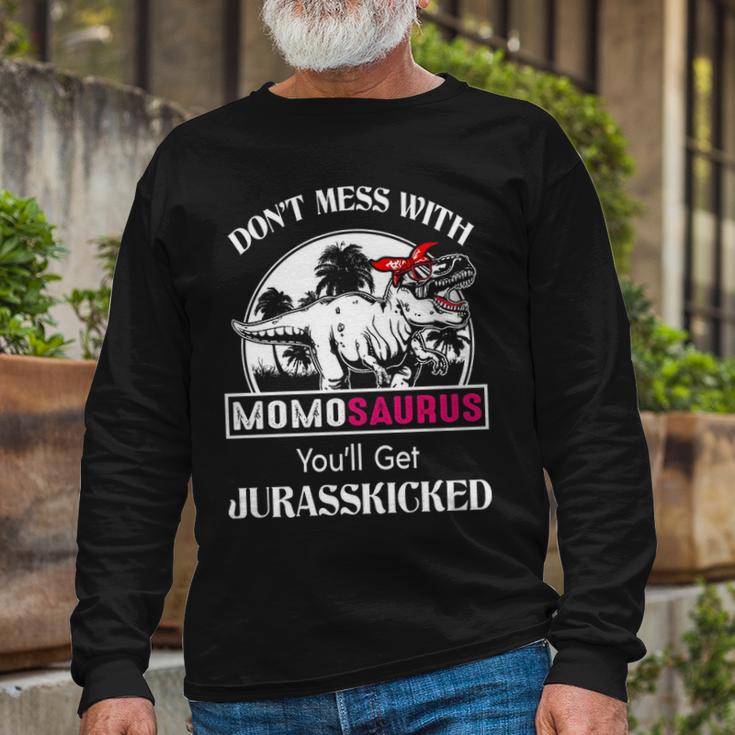 Momo Grandma Dont Mess With Momosaurus Long Sleeve T-Shirt - Seseable