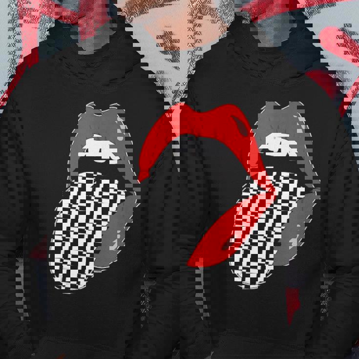 Checkerboard Red Lips Checkered Tongue Out Hoodie | Mazezy
