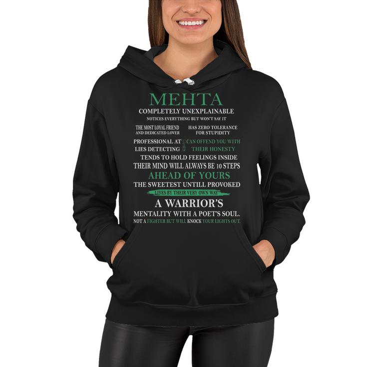 Mehta Name Gift Mehta Completely Unexplainable Women Hoodie | Seseable