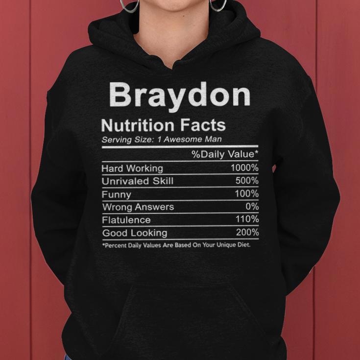 Braydon Name Funny Gift Braydon Nutrition Facts Women Hoodie - Seseable