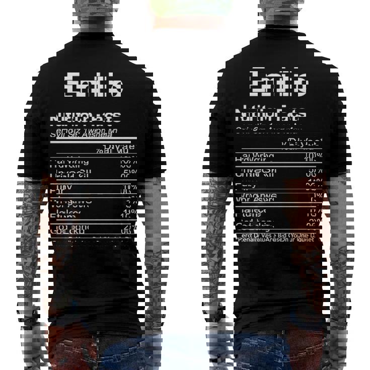 Emilio Name Emilio Nutrition Facts Men's T-Shirt Back Print | Seseable