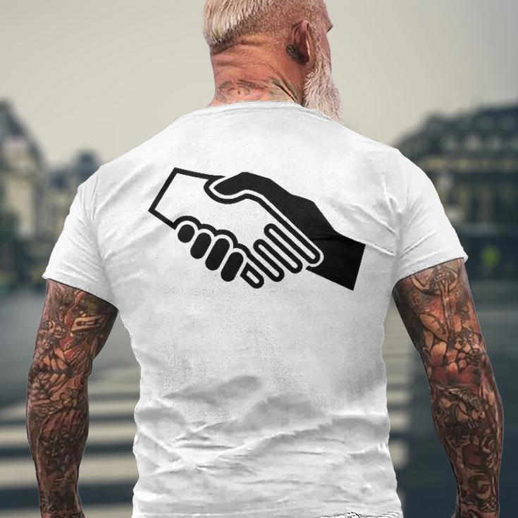 Biracial Handshake Black And White Unity Men's Back Print T-shirt | Mazezy