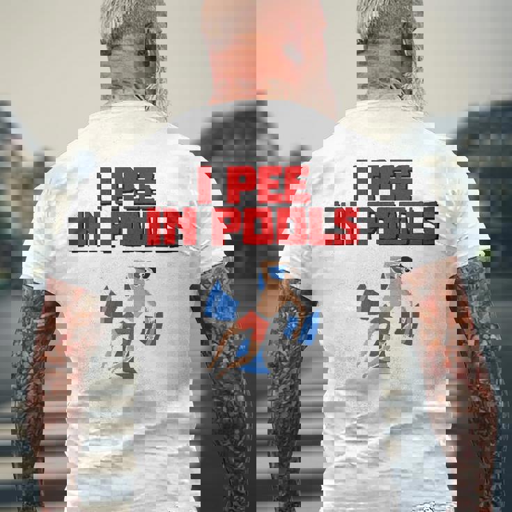 I Pee In Pools Swimming Pool Peeing Prank Men's Back Print T-shirt | Mazezy