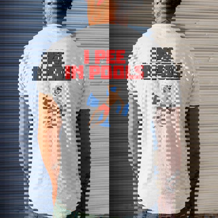 I Pee In Pools Swimming Pool Peeing Prank Men's Back Print T-shirt | Mazezy