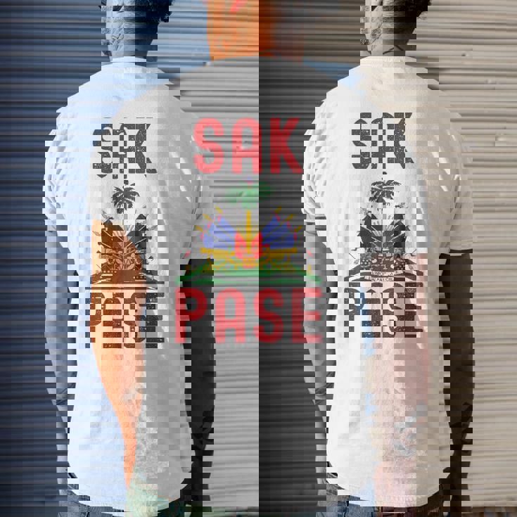 Sak Pase Haitian Flag Haitian Phrases Men's Back Print T-shirt | Mazezy