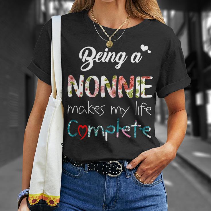 Nonnie Grandma Being A Nonnie Makes My Life Complete T-Shirt - Seseable