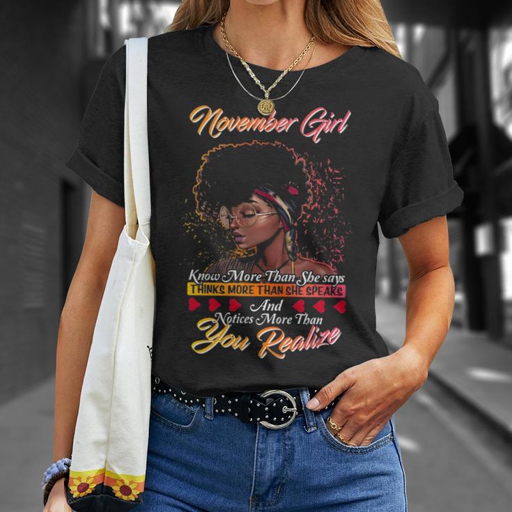 November Girl Birthday November Girl Knows More Than She Says T-Shirt ...