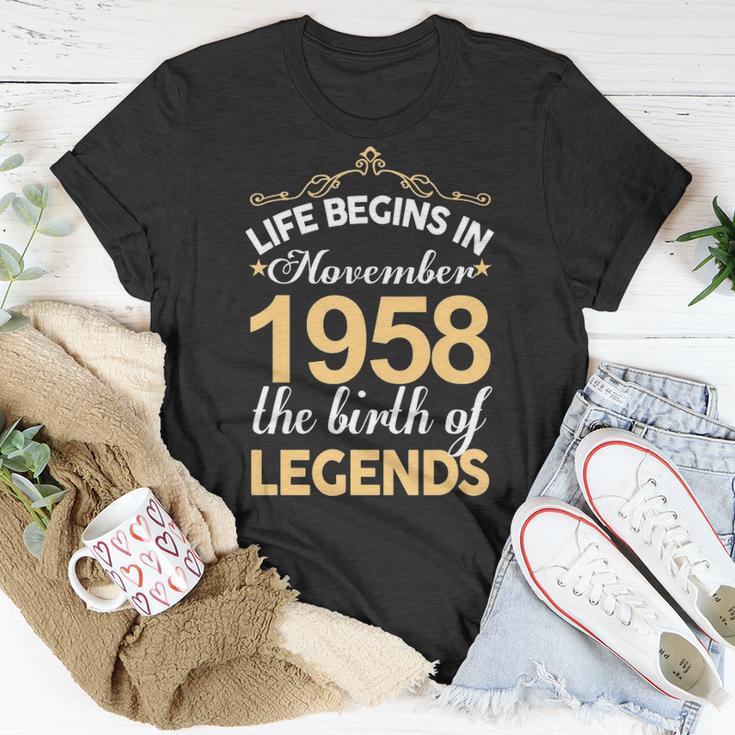 November 1958 Birthday Life Begins In November 1958 V2 T-Shirt - Seseable