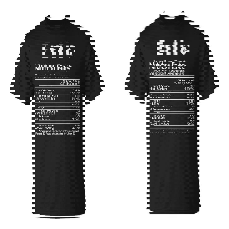Emilio Name Emilio Nutrition Facts T-Shirt - Seseable