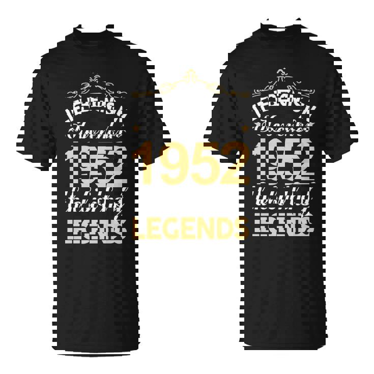 November 1952 Birthday Life Begins In November 1952 V2 T-Shirt - Seseable