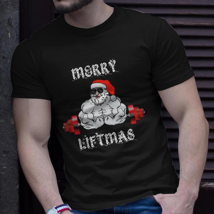 Merry Liftmas Santa Claus Weightlifting Fitness Gym Unisex T-Shirt | Mazezy