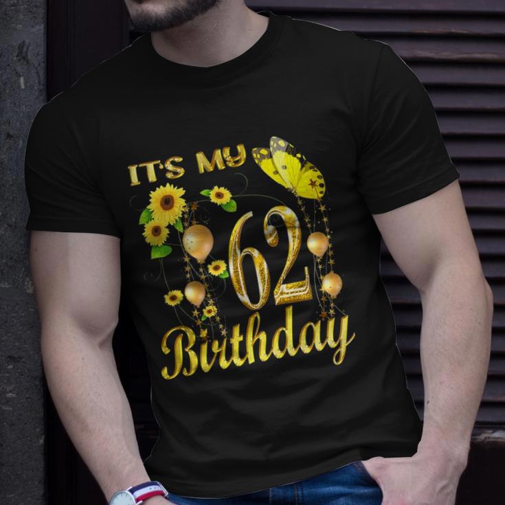 Womens Its My 62Nd Birthday 62 Years Old Girl Sunflower Butterfly ...